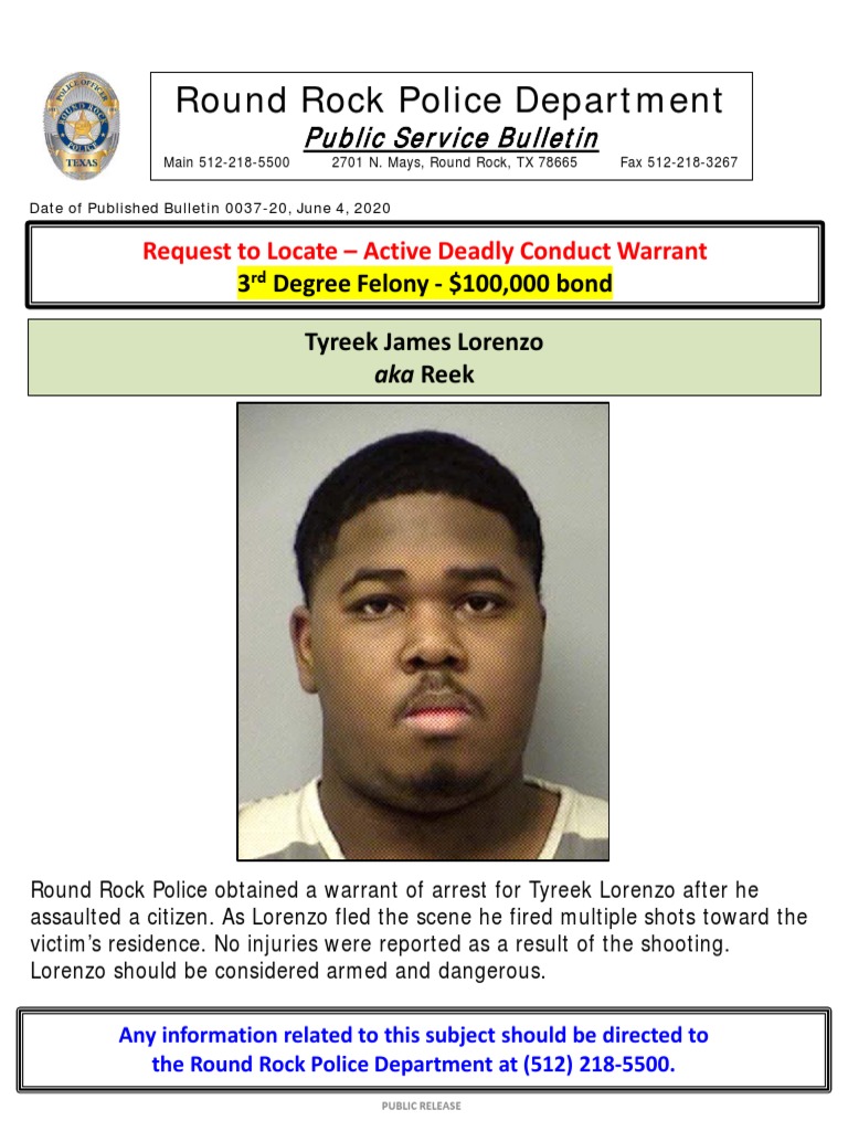 Public Bulletin 0037-20 Request To Locate - Deadly Conduct - Lorenzo | PDF