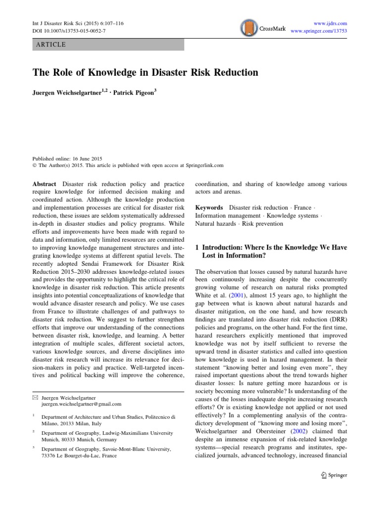 The Role of Knowledge in Disaster Risk Reduction | PDF | Disaster Risk ...