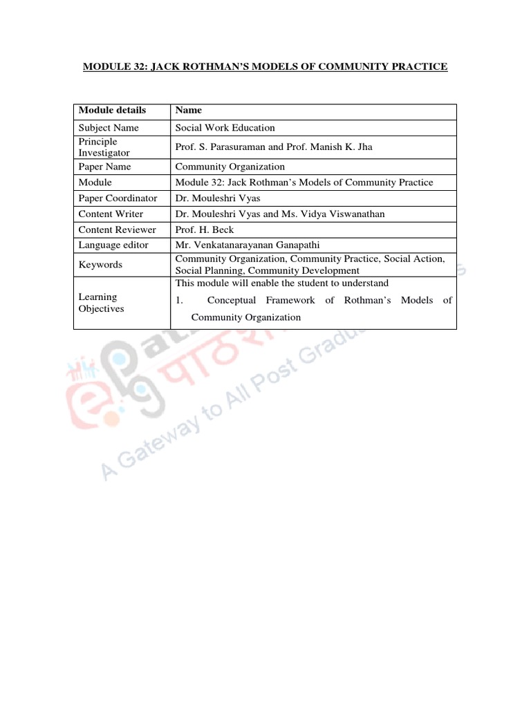 Module 32: Jack Rothman'S Models of Community Practice | PDF ...