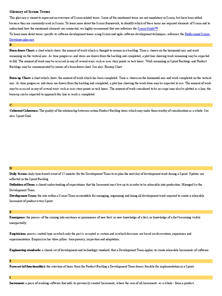 Glossary of Scrum Terms | PDF | Scrum (Software Development) | Business