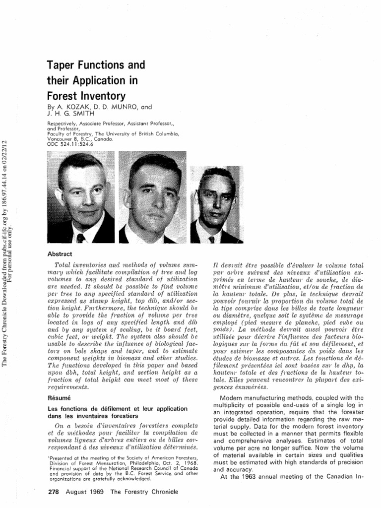 Taper Functions and Their Application in Forest Inventory: A. Kozak, D. D. J. G | PDF | Errors ...
