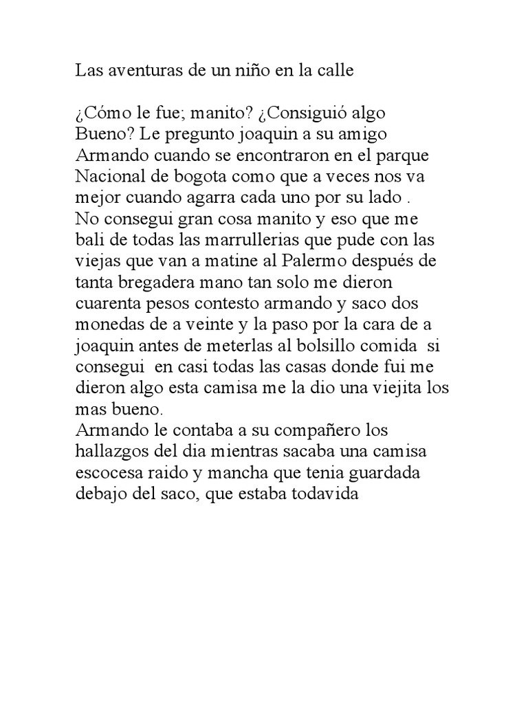 Las Aventuras de Un Niño en La Calle | PDF