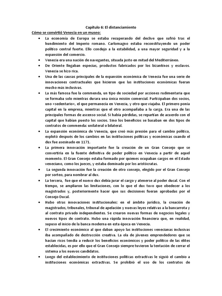 Capítulo 6. El Distanciamiento - RESUMEN ACEMOGLU | PDF | Roma antigua | República de venecia
