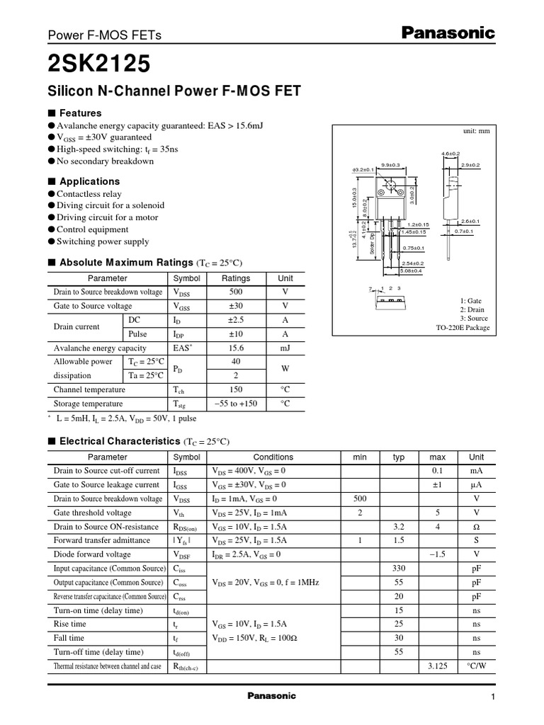 Silicon N-Channel Power F-MOS FET | PDF | Field Effect Transistor ...