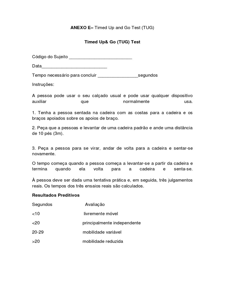 Anexo E – Timed Up and Go Test (TUG)