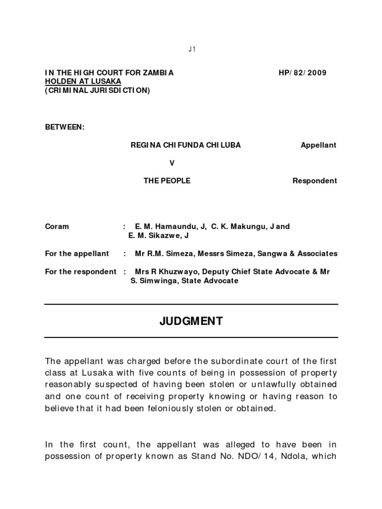 Regina Chiluba Theft Case Appeal | PDF | Theft | Burden Of Proof (Law)
