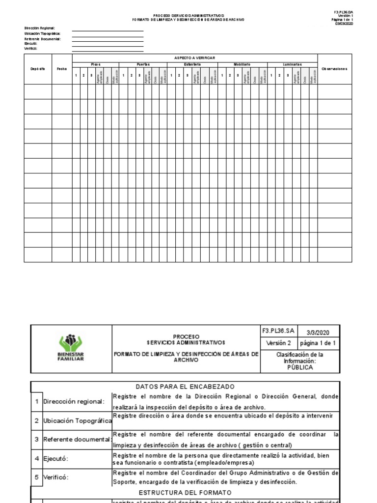 F3.pl36.sa Formato Limpieza Desinfeccion Areas Archivo v2 | PDF | Science | Ciencia y Tecnología