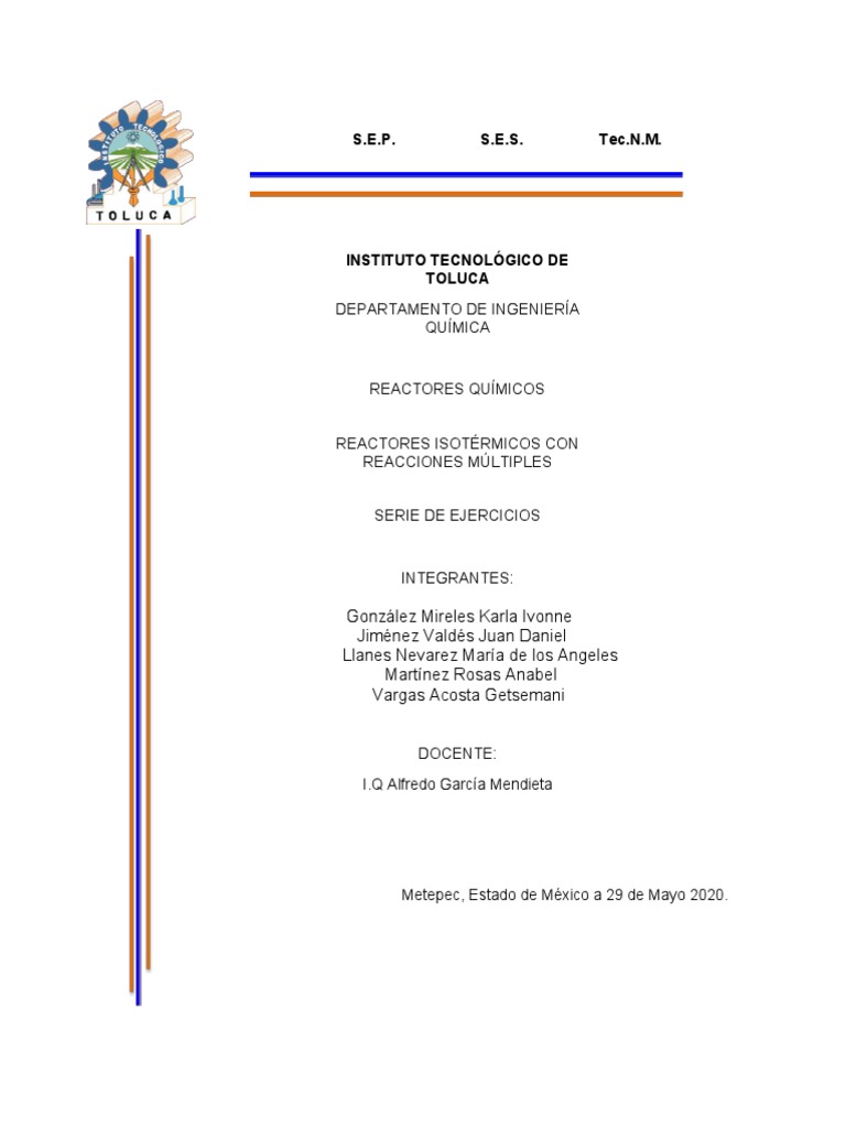 Serie de Reactores Con Reacciones Múltiples PDF | PDF | Química analítica | Análisis