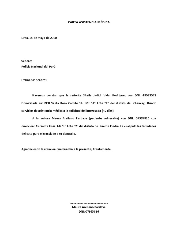 Carta Atencion Medica | PDF