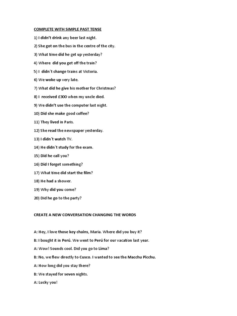 Past Tense Exercises (Solutionary) | PDF