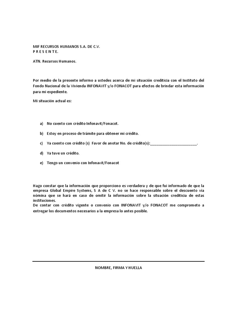 Carta Infonavit | PDF