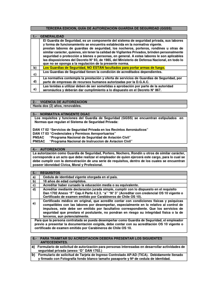 Guia de Autorizacion Guardia de Seguridad GGSS | PDF | Guardia de seguridad | Gobierno