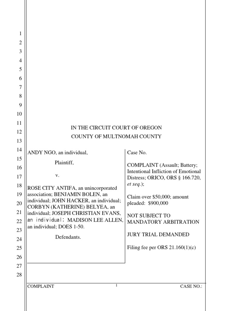 Et Seq.) : Complaint Case No. | PDF | Tort | Intentional Infliction Of ...