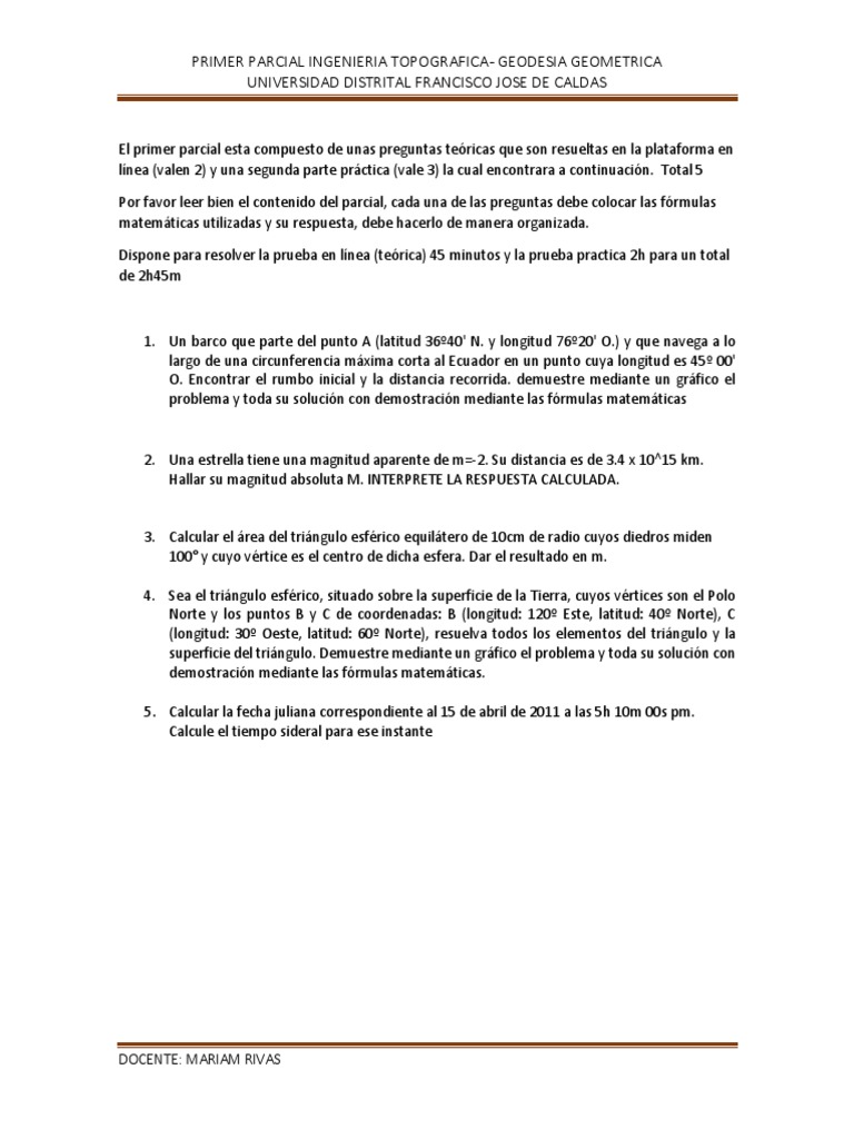 1 Examen Geodesia Geometrica Practico | PDF