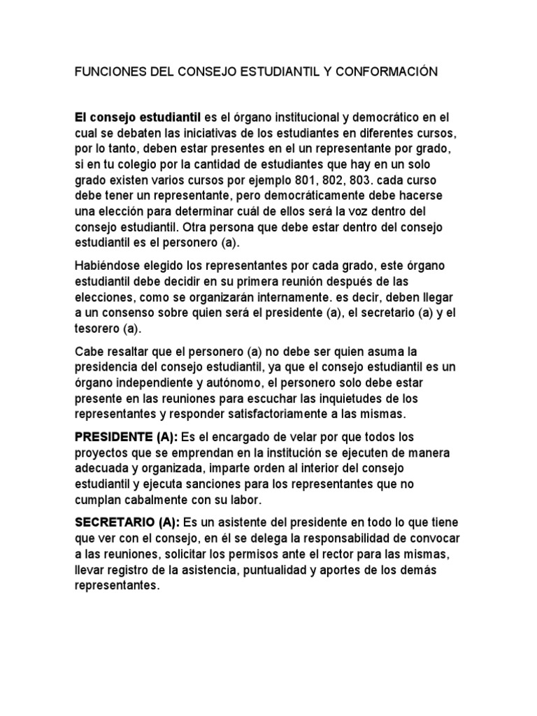 Funciones Del Consejo Estudiantil y | PDF | Gobierno | Esfera pública