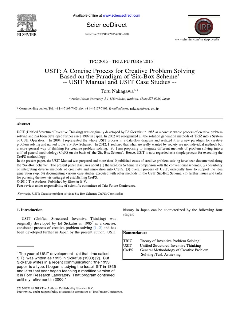 USIT: A Concise Process For Creative Problem Solving Based On The ...