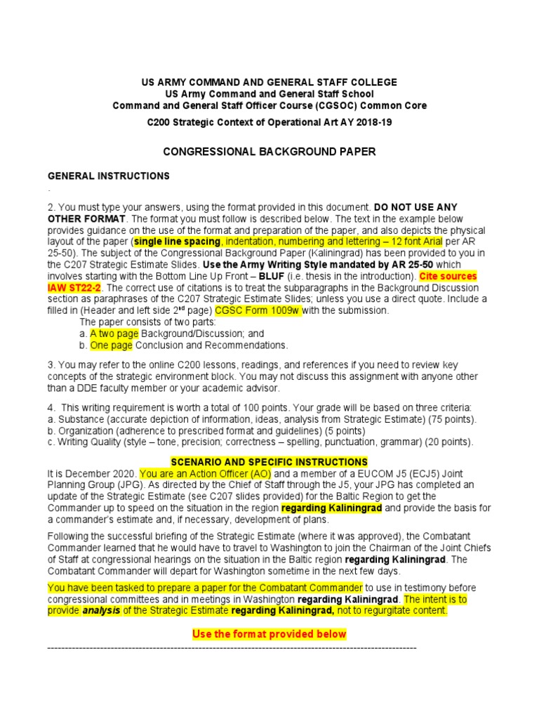 C207 Congressional - Point - Paper - AY18-19 Original | PDF | Risk ...