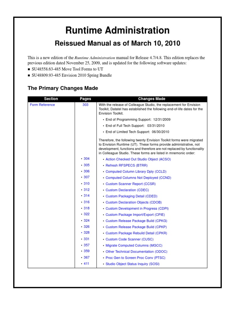 Envision Runtime Administration | Download Free PDF | Subroutine | Database Index