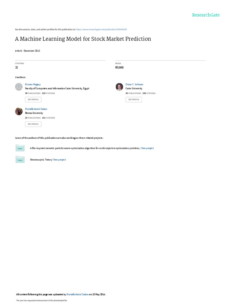 A Machine Learning Model For Stock Market Prediction: December 2013 ...