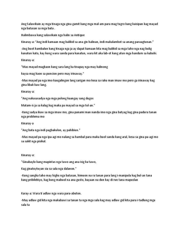 Salawikain Kinaray-A | PDF