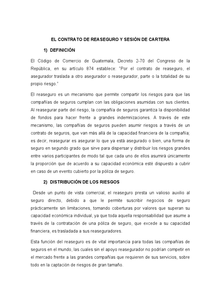 Contratos de Reaseguro y Sesión de Carteraa | Descargar gratis PDF | Reaseguro | Póliza de seguros