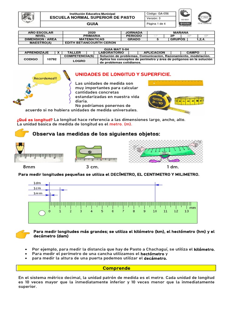Guia Mat. 5-03 Medidas de Longitud y Superficie | PDF | Longitud ...