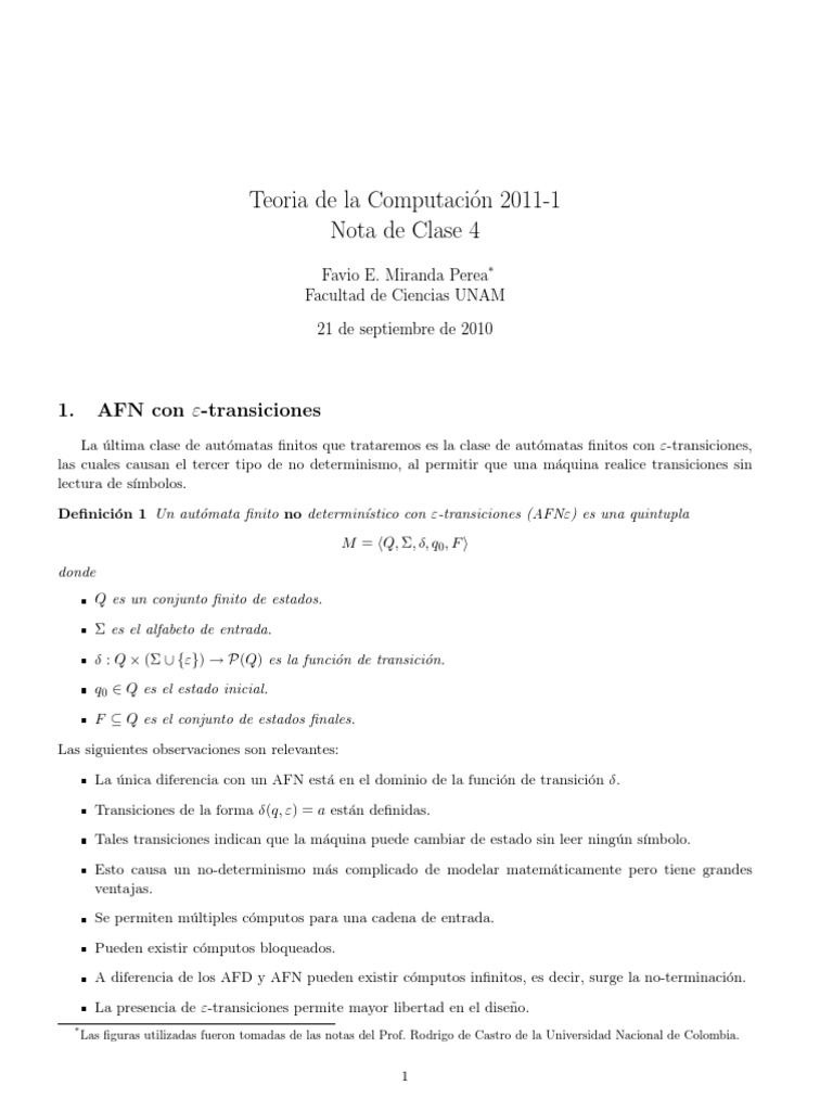 Teoria de la Computaci´ on 2011-1 Nota de Clase 4: 1. AFN con ε-transiciones | PDF | Metalogica ...