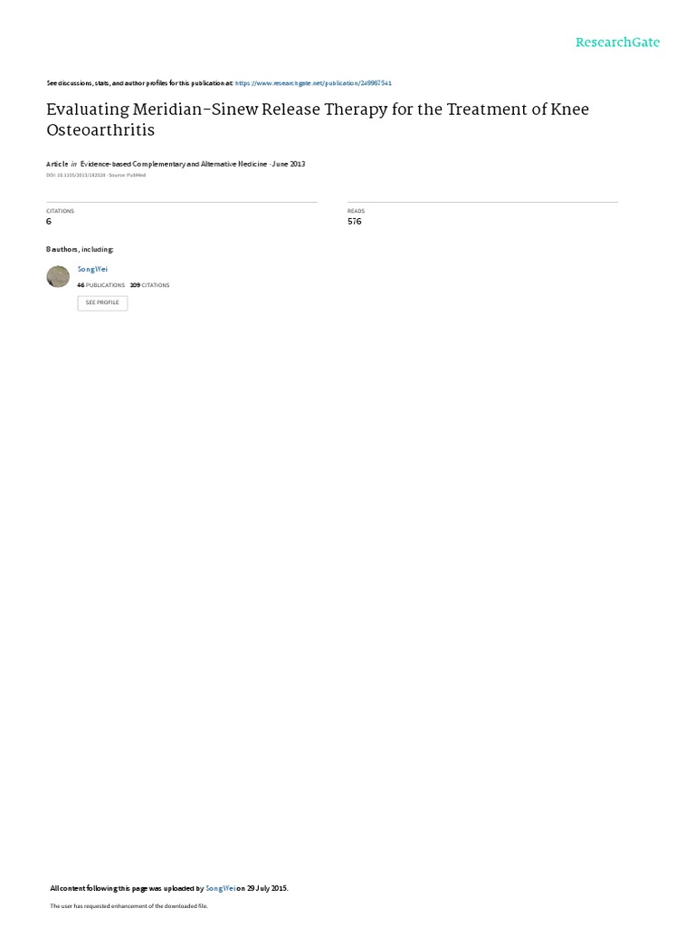 Evaluating Meridian-Sinew Release Therapy For The Treatment of Knee ...