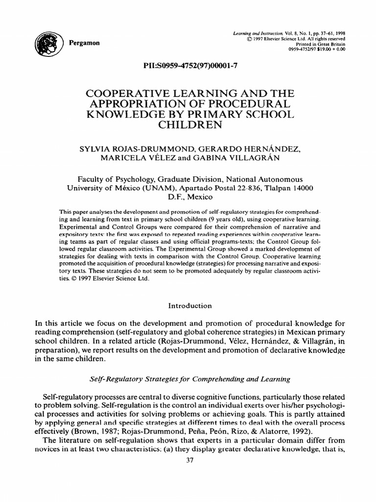 1998 Rojas-Drummond Et Al. - Cooperative Learning and The Appropriation of Procedural Knowledge ...