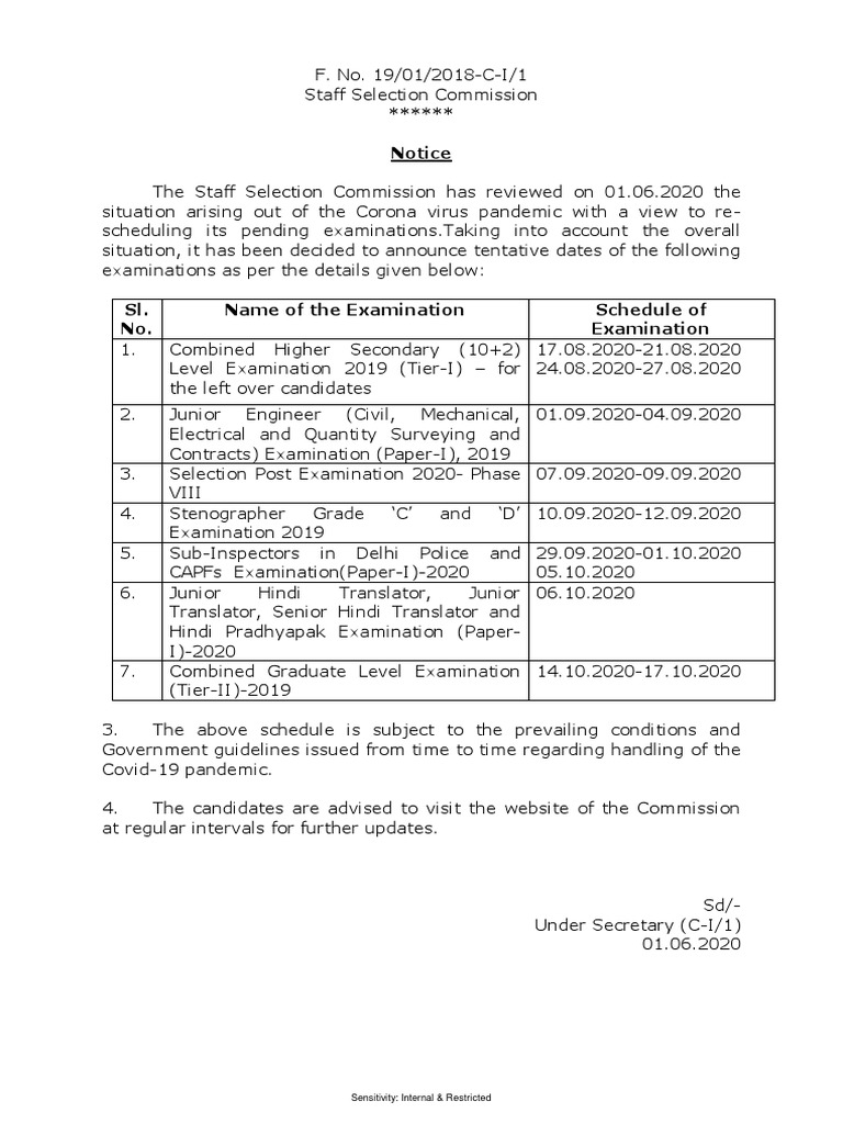 SSC Exam Schedule Post-COVID-19 | PDF | Finance & Money Management ...