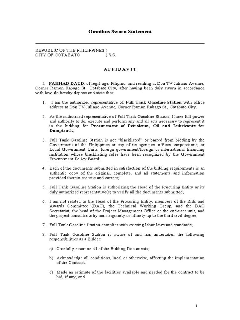 Omnibus Sworn Statement: Affidavit | PDF | Justice | Crime & Violence