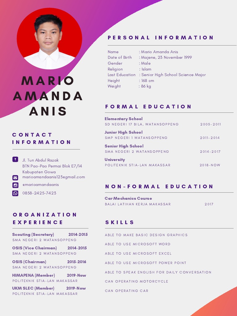 Contoh CV | PDF | Behavior Modification | Learning