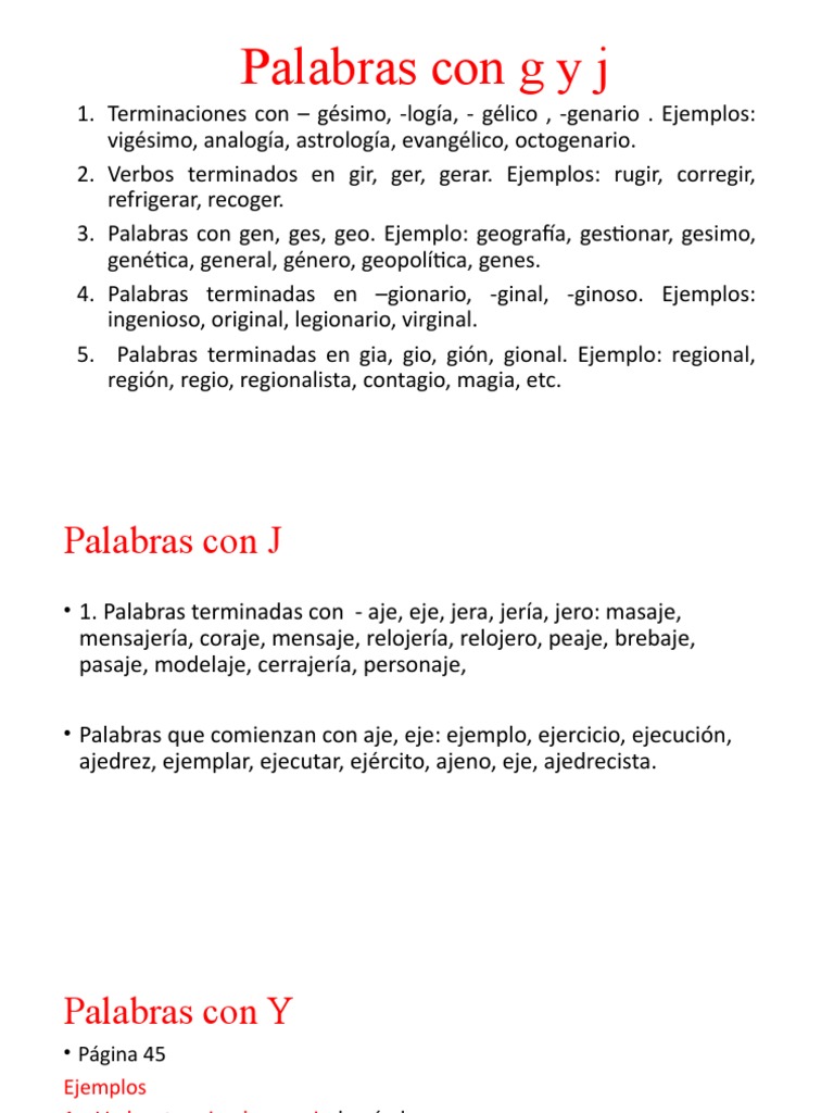 Palabras con G y J: Ejemplos y Terminaciones | PDF | Artes del Lenguaje ...