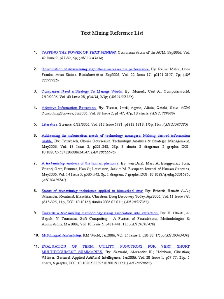 Text Mining Reference List | Download Free PDF | Data Mining | Information Retrieval