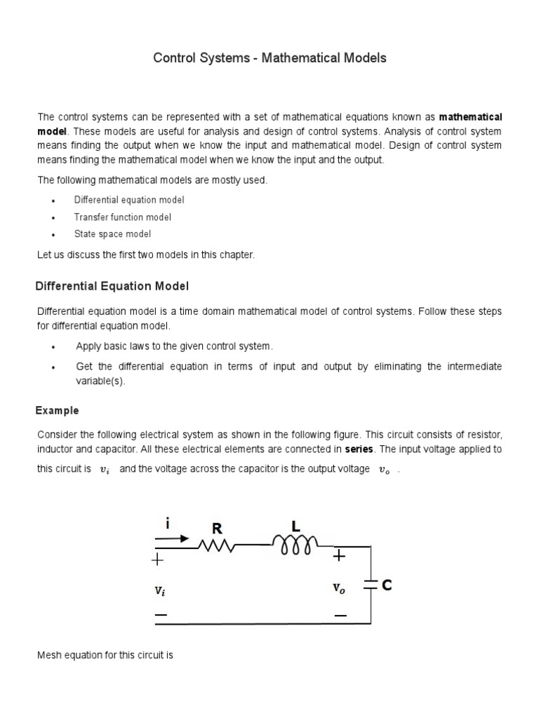 Control Systems - Mathematical Models | PDF | Electrical Network | Laplace Transform