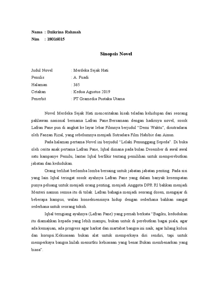Sinopsis Novel Merdeka Sejak Hati | PDF | Ilmu Sosial | Agama ...