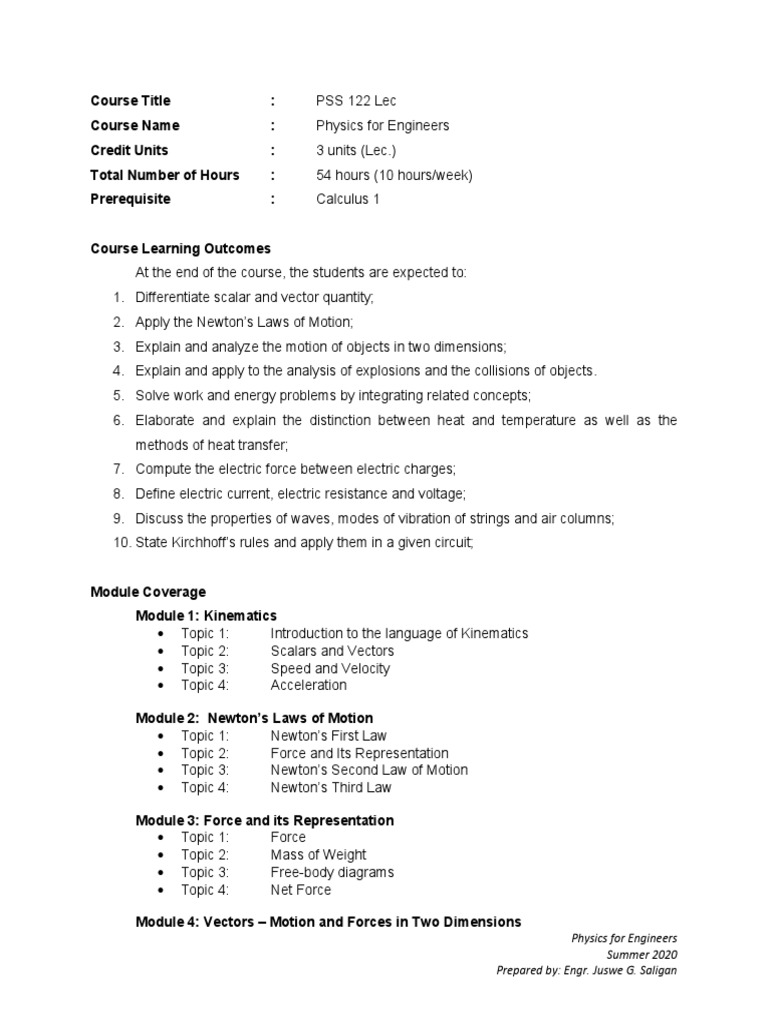 Physics For Engineers PDF | PDF | Weight | Force