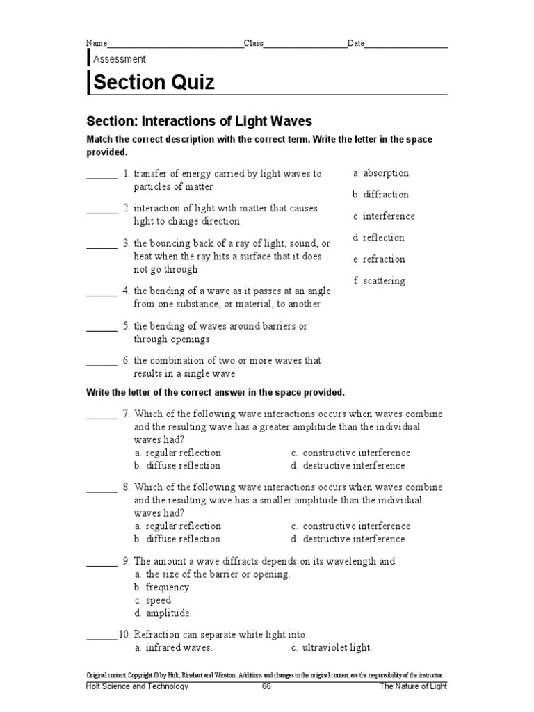 Ligth Quiz | PDF | Waves | Reflection (Physics)