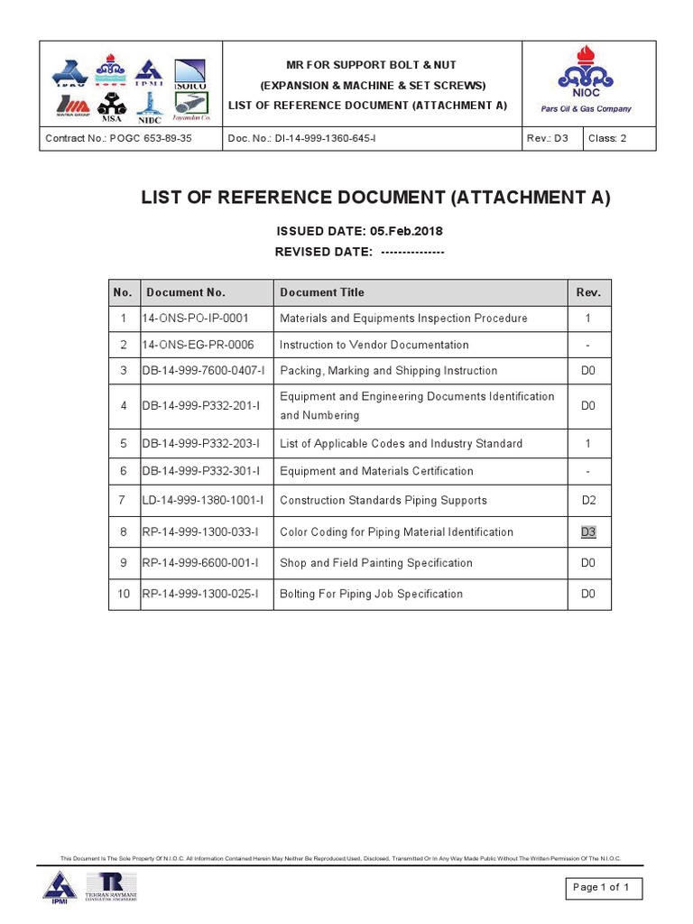List of Reference Document (Attachment A) : ISSUED DATE: 05.feb.2018 ...