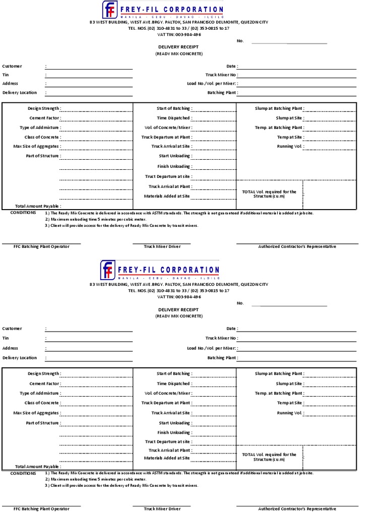 Ready Mix Concrete Delivery Receipt | PDF | Concrete | Horticulture And ...