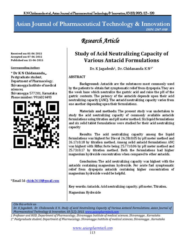 Antacid Formulations' Acid Neutralizing Capacity | PDF | Magnesium ...