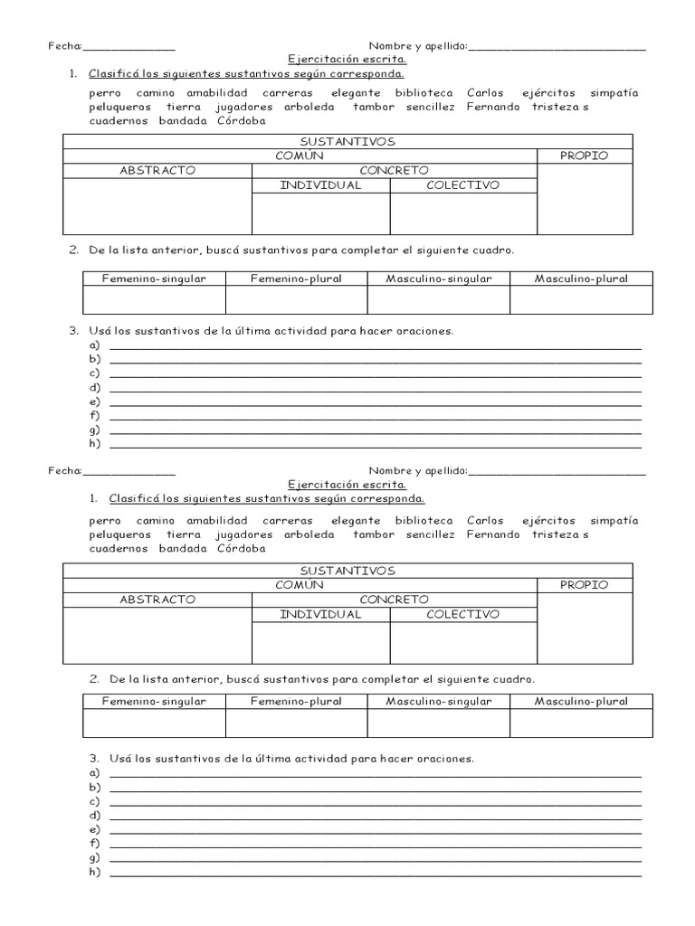 Ejercitacion de Sustantivos | PDF