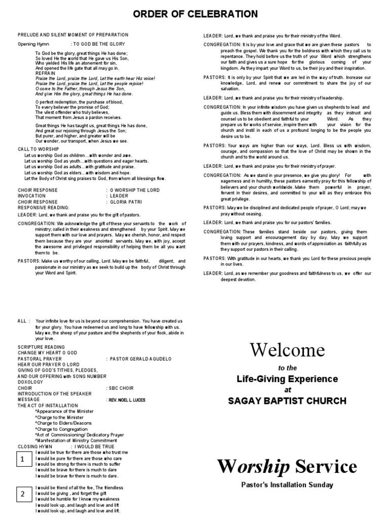 Installation 7162017 | PDF | Pastor | Christian Behaviour And Experience