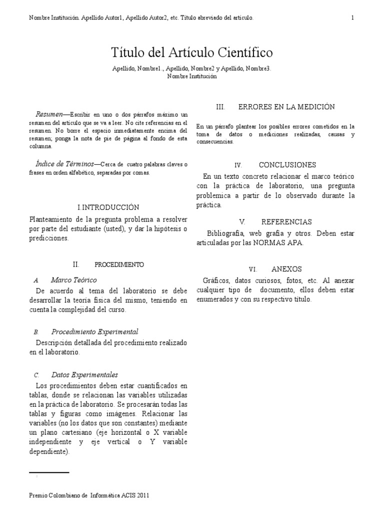 Formato-Articulos Cientificos | PDF | Laboratorios | Teoría