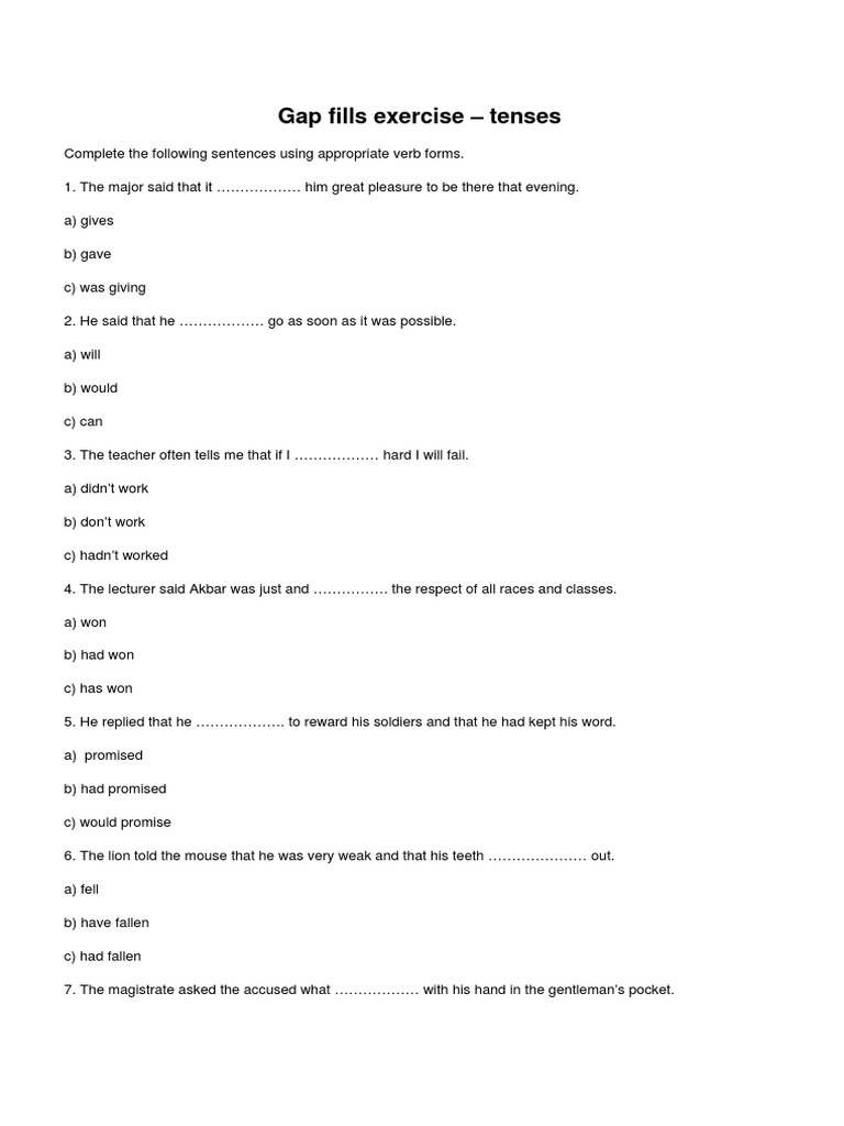 Gap Fills Exercise - Tenses PDF | PDF | Linguistic Typology | Linguistics