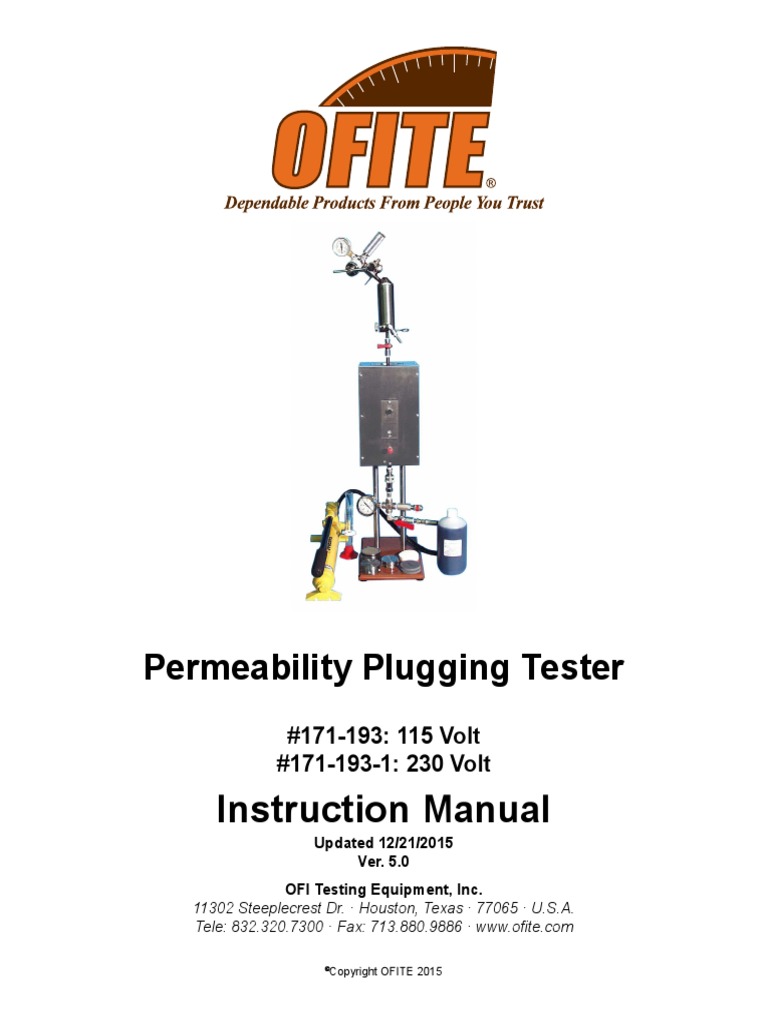 171-193 - Permeability Plugging Tester, 5000 PSI | PDF | Valve | Pump