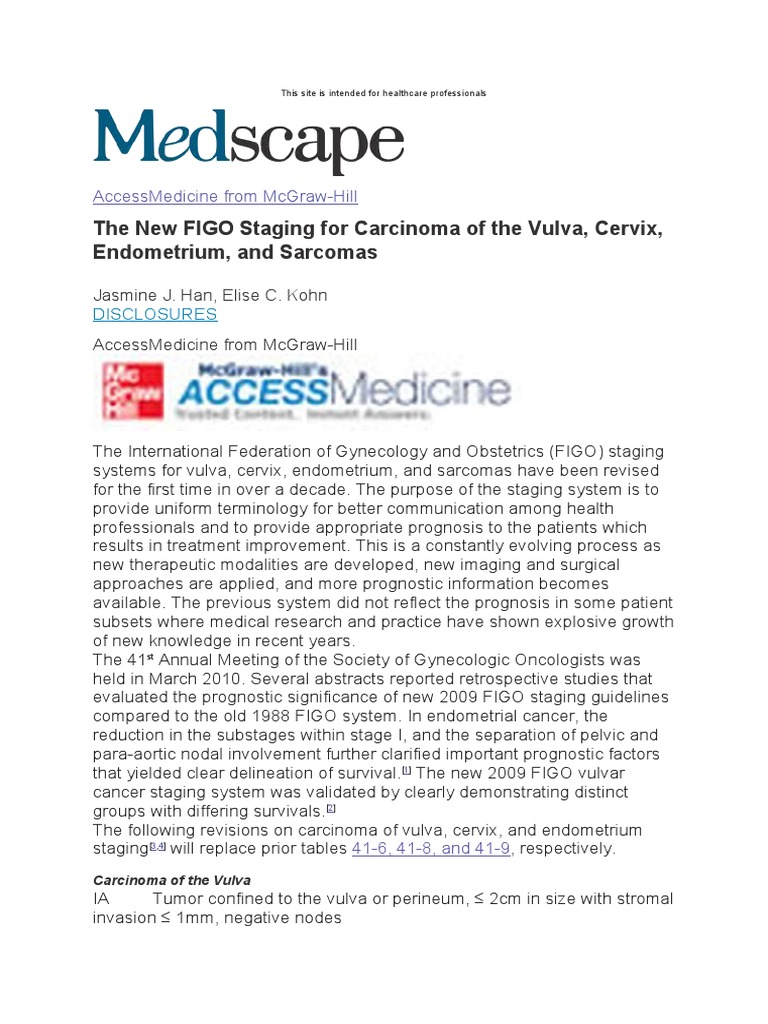 The New FIGO Staging For Carcinoma of The Vulva, Cervix, Endometrium ...