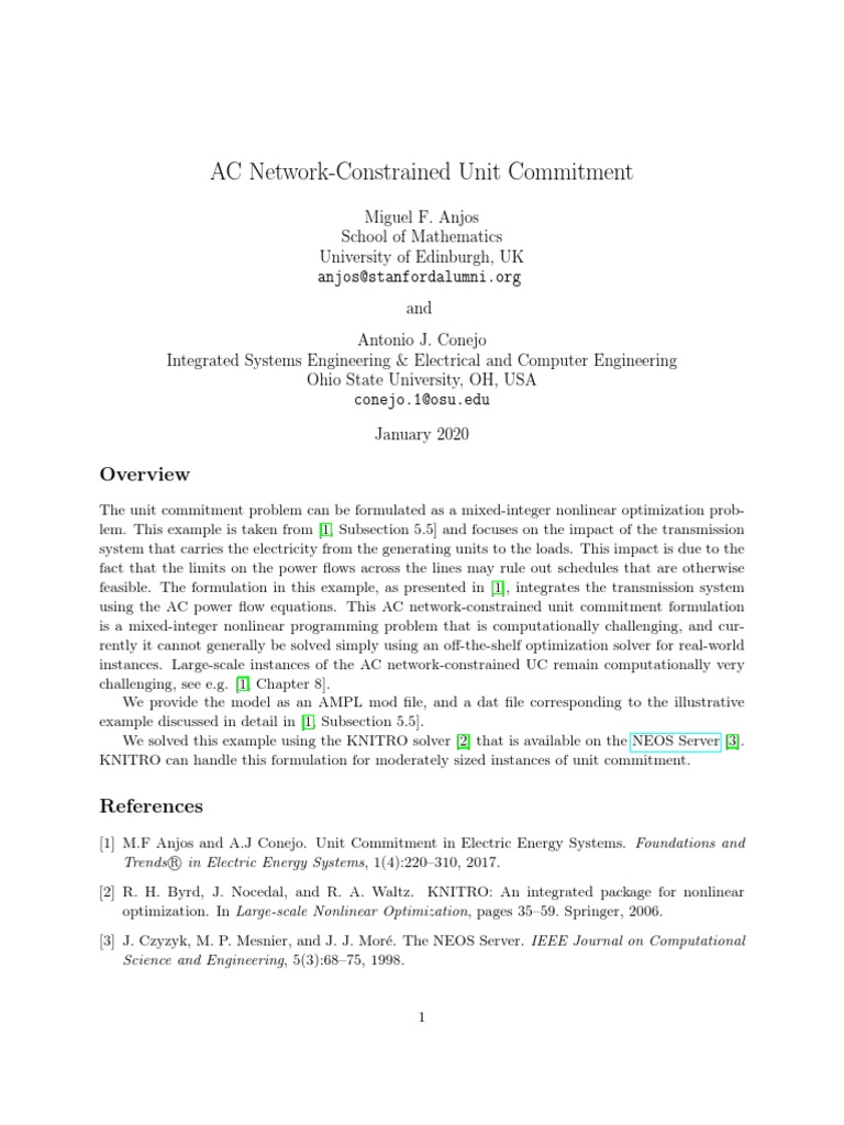 AC Network-Constrained Unit Commitment | PDF