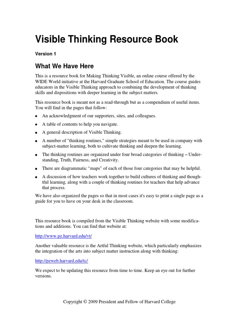 Thinking Classroom Resource Guide Pdf Truth Idea