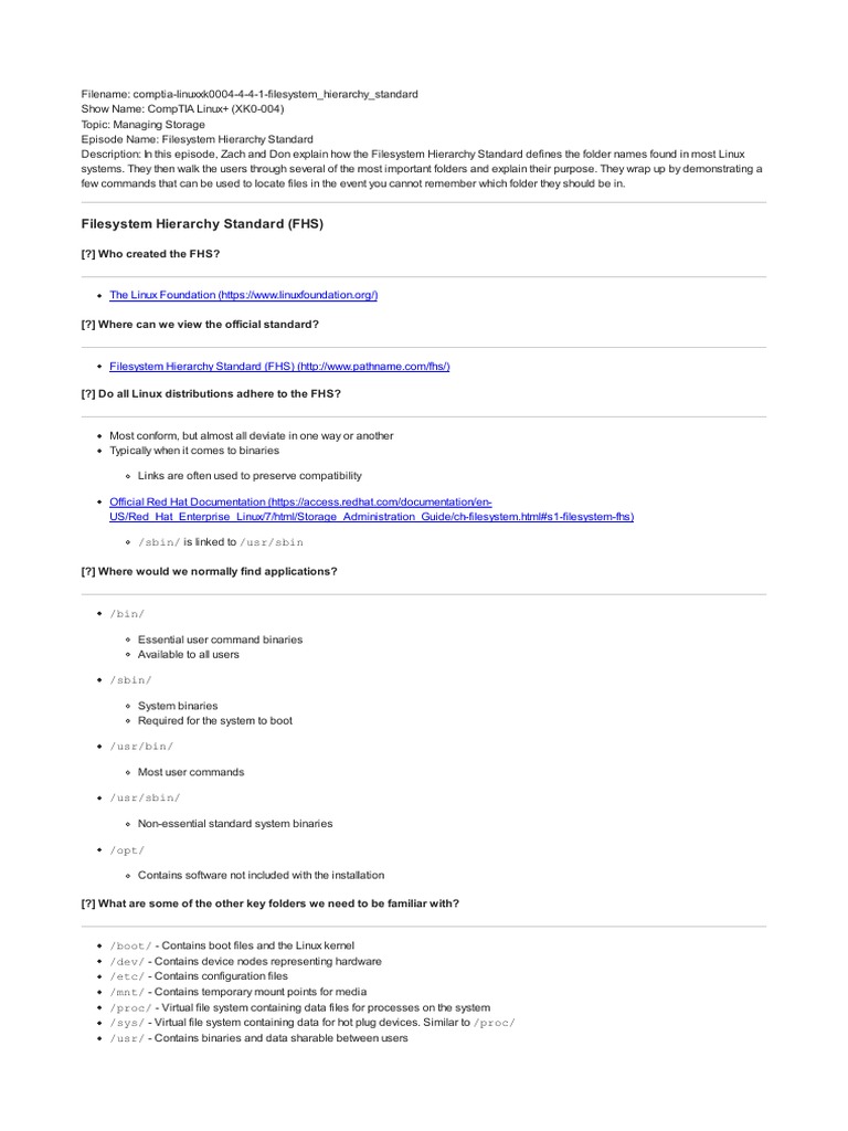 Filesystem Hierarchy Standard (FHS) : (?) Who Created The FHS? | PDF ...